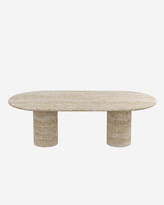 Fanstonefurniture | Beige Travertine Dining Table with Petal Base ...