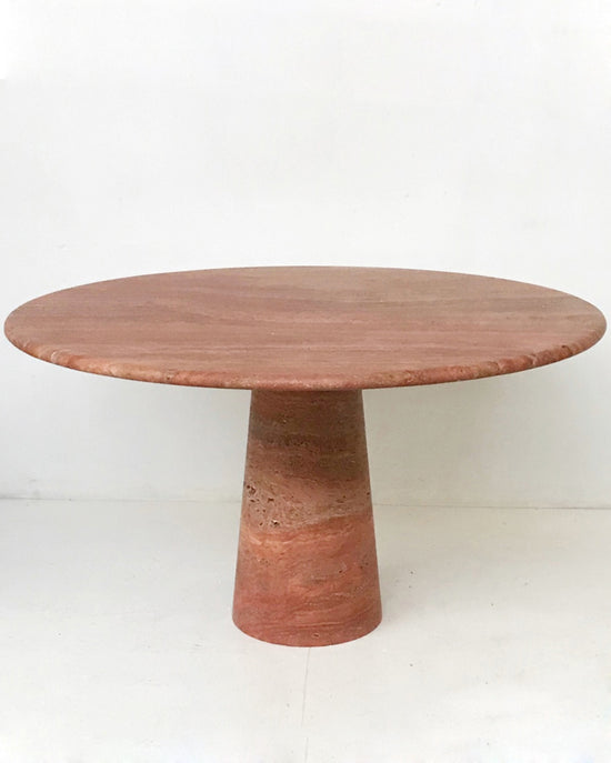 Fanstonefurniture | Red Travertine Round Conical Base Dining Table ...