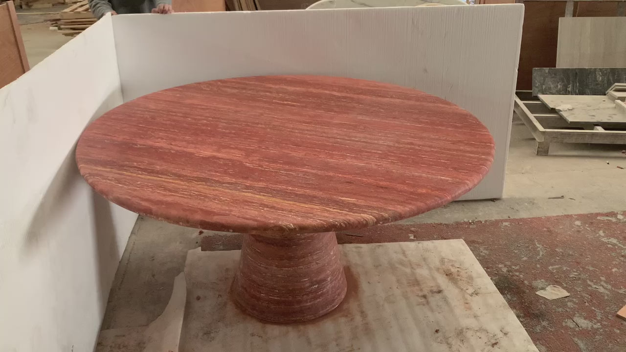 Fanstonefurniture | Red Travertine Round Conical Base Dining Table ...
